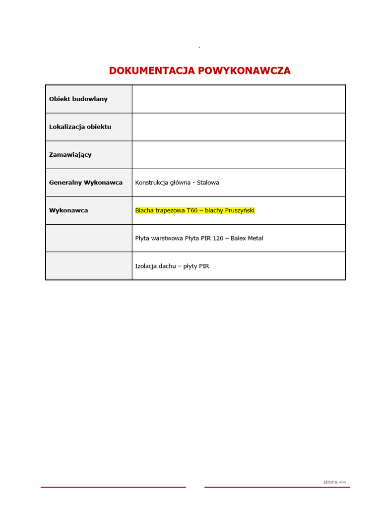 Dokumentacja Powykonawcza: Obiekt Budowlany | PDF