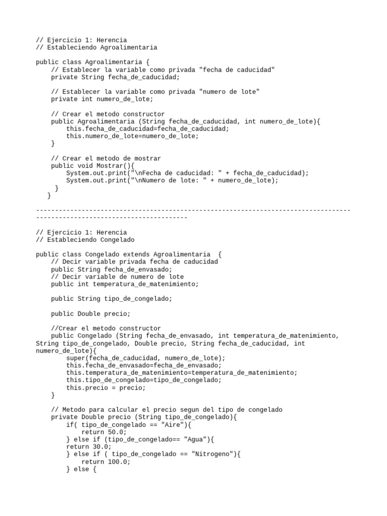 Ejercicio 1 de Herencia (Codigo) | PDF | Herencia (Programación Orientada a Objetos) | Industria ...