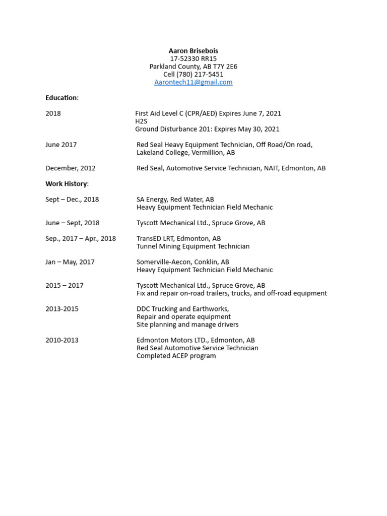 Updated Aaron Brisebois Resume 2018 | PDF