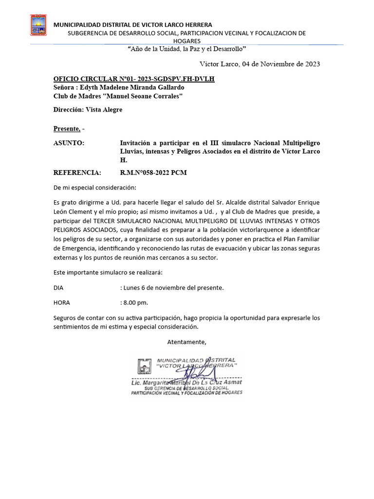 Invitación al III Simulacro Nacional | PDF