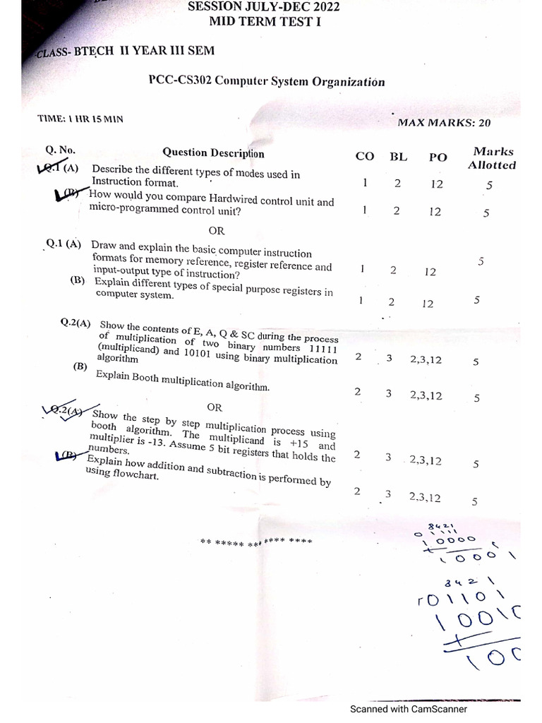 CSE Branch MST 1 Paper | PDF