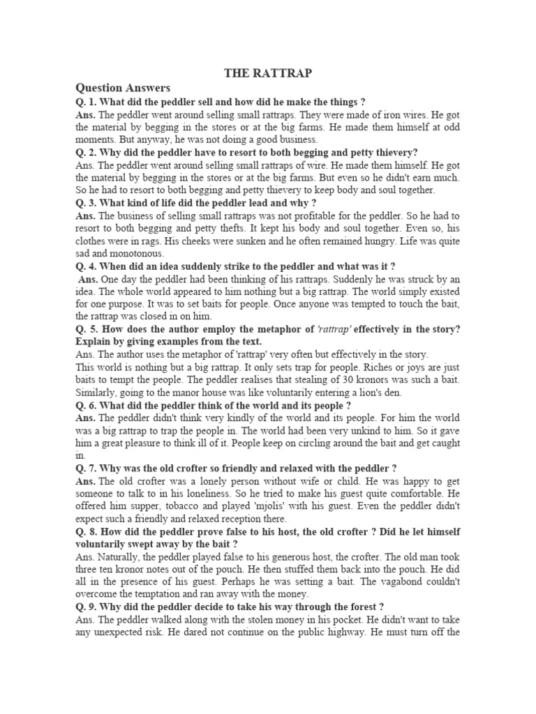 THE RATTRAP-SAQs&LAQs | PDF | Mystery, Thriller & Crime Fiction | Classics