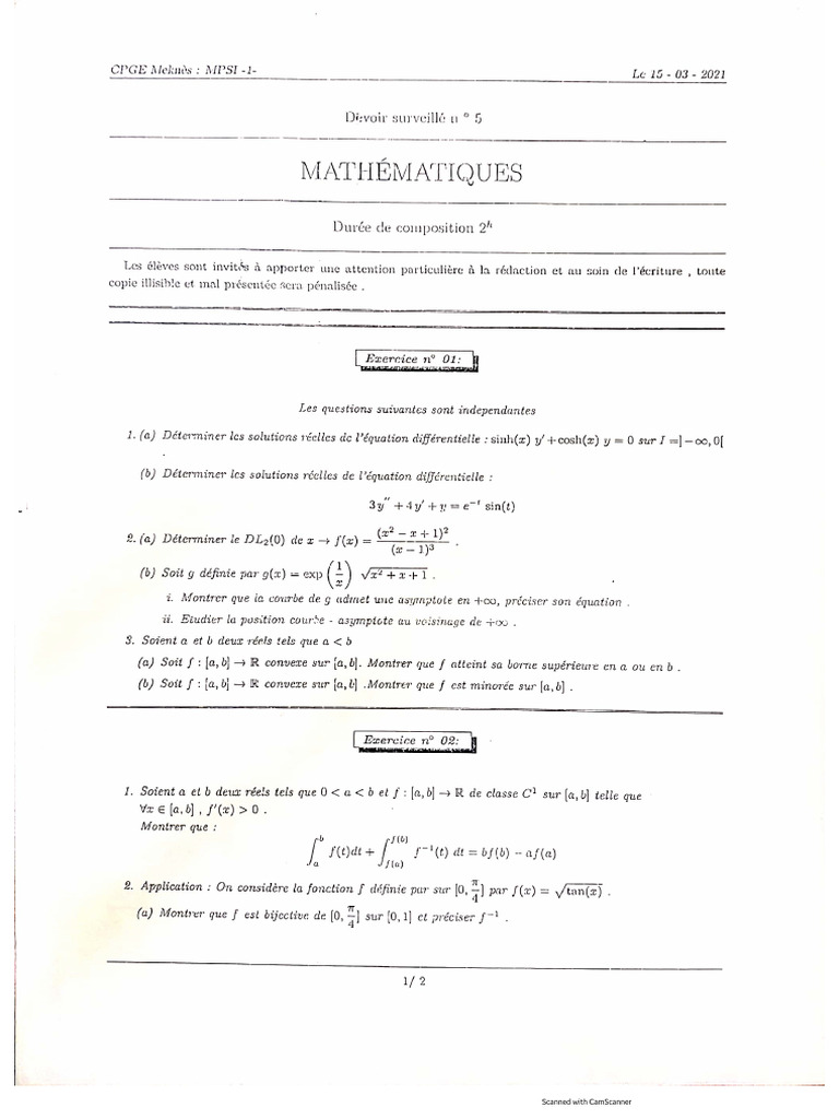 ds5 Maths Mpsi1 | PDF