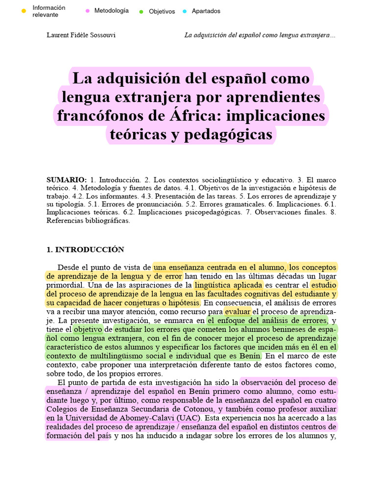 Art. para Abstract. La Adquisición Del Español Como Lengua Extranjera ...