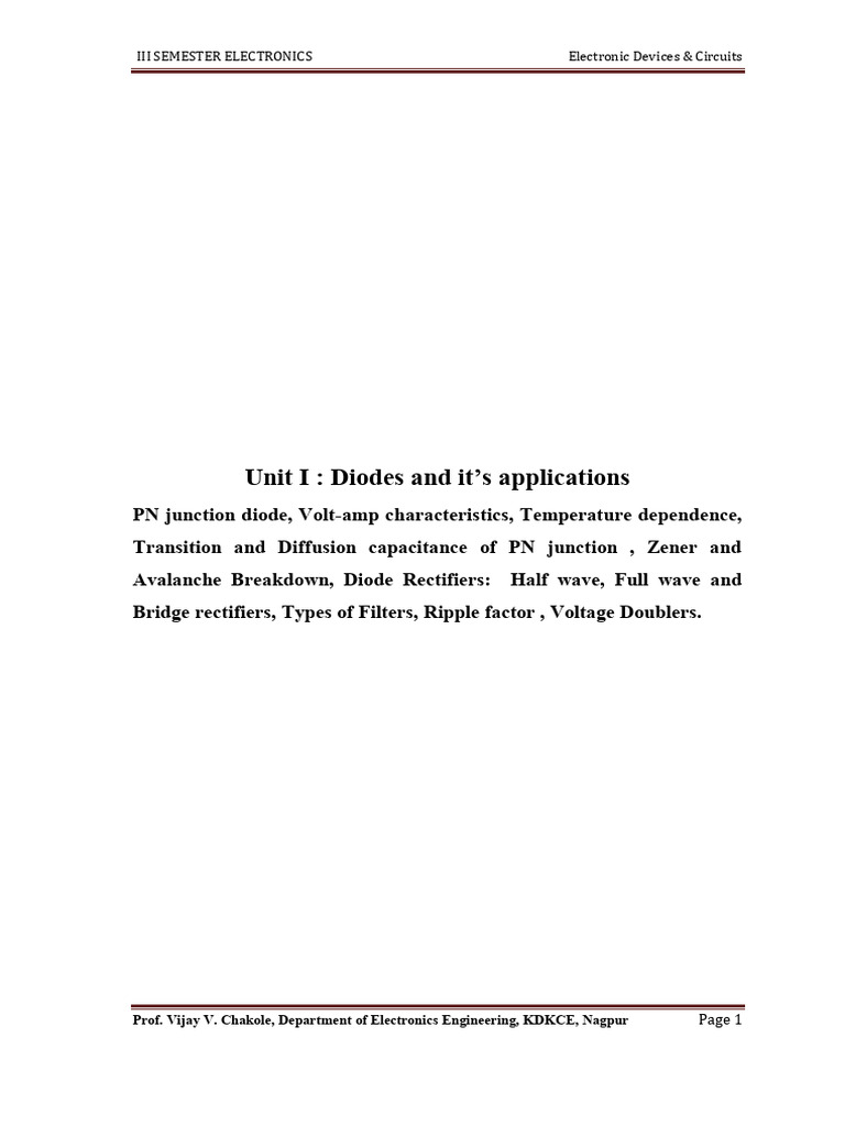 EDC ETRX Unit 1 Vijay Chakole - 1 | PDF | P–N Junction | Diode