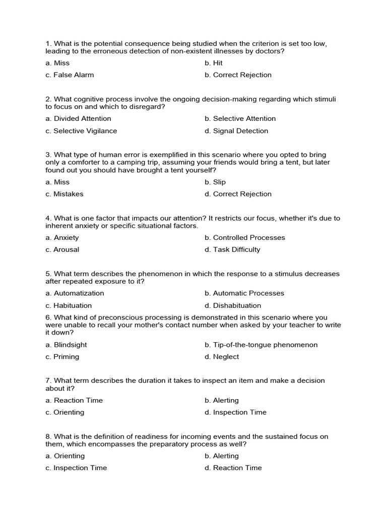 QUESTIONNAIRE | Download Free PDF | Attention | Cognitive Science