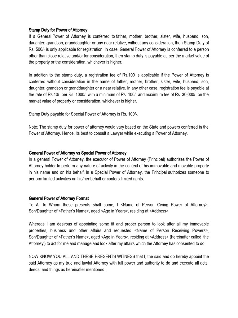Power of Attorney Stamp Duty Guide | PDF | Deed | Power Of Attorney