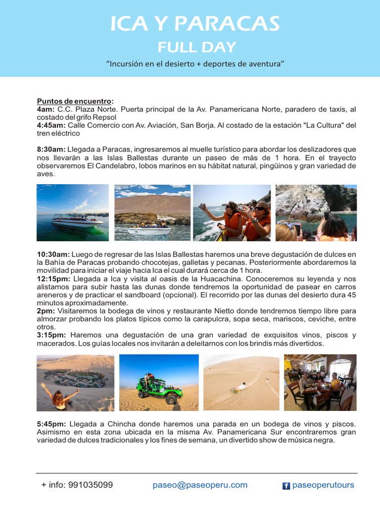 Full Day en Ica y Paracas: Aventura y Vinos | PDF