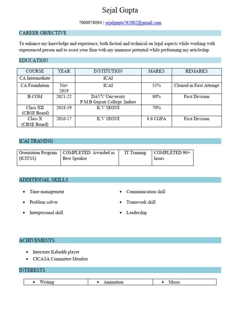 Sejal Gupta CV | PDF