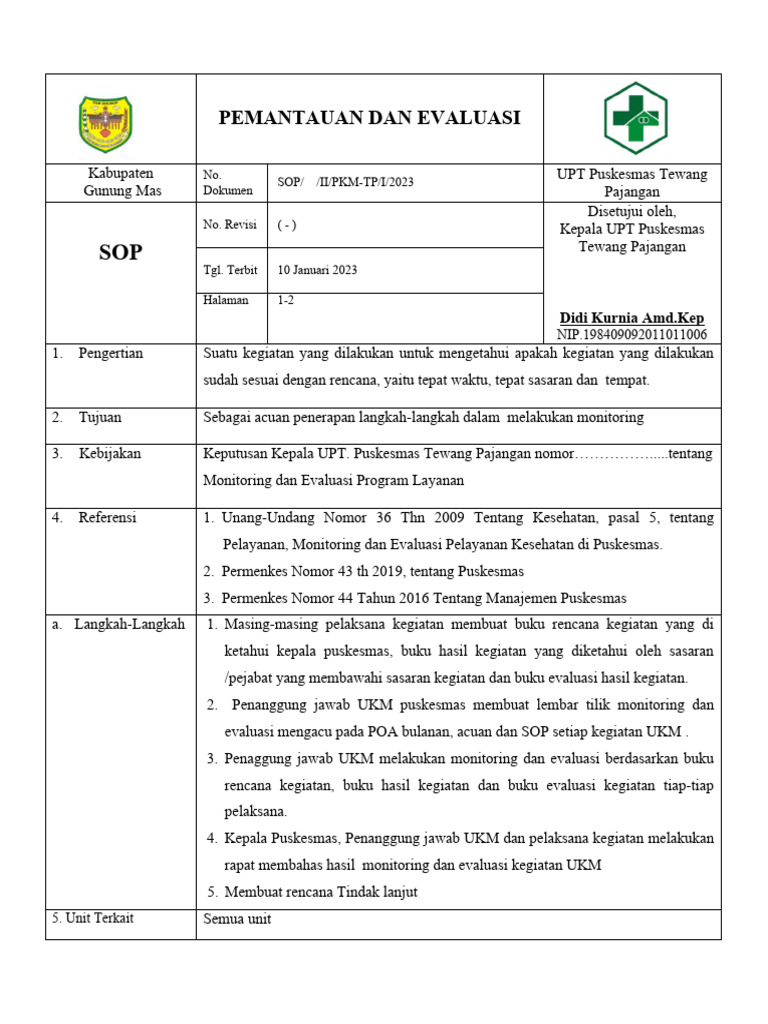 Sop Pemantauan Dan Evaluasi | PDF