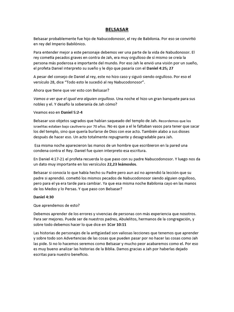 BELSASAR | PDF | Daniel (figura bíblica) | Nabucodonosor Ii
