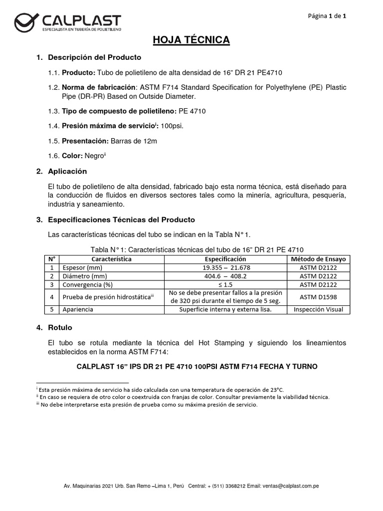 16pulg DR 21 PE4710 | PDF