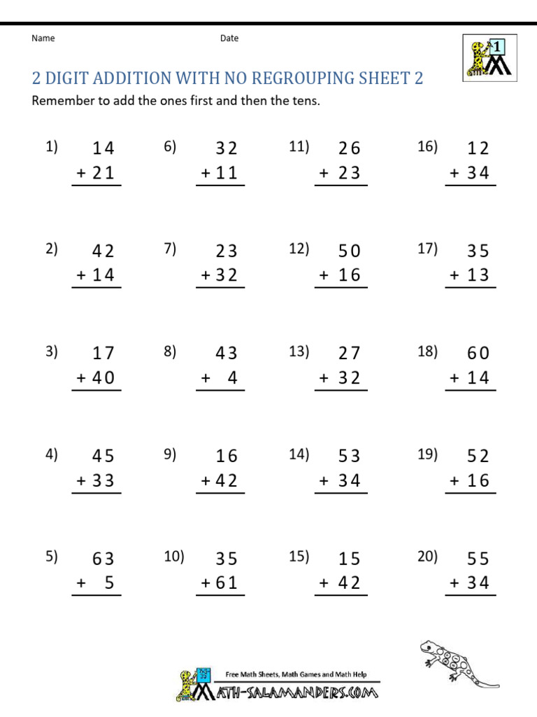 2-Digit Addition Practice Sheet | PDF
