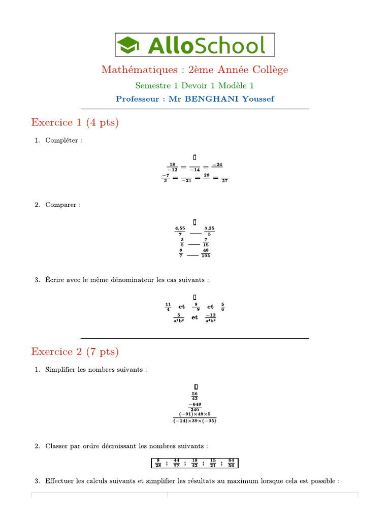 Math 2ac Semestre 1 Devoir 1 Modele 1 1 | PDF