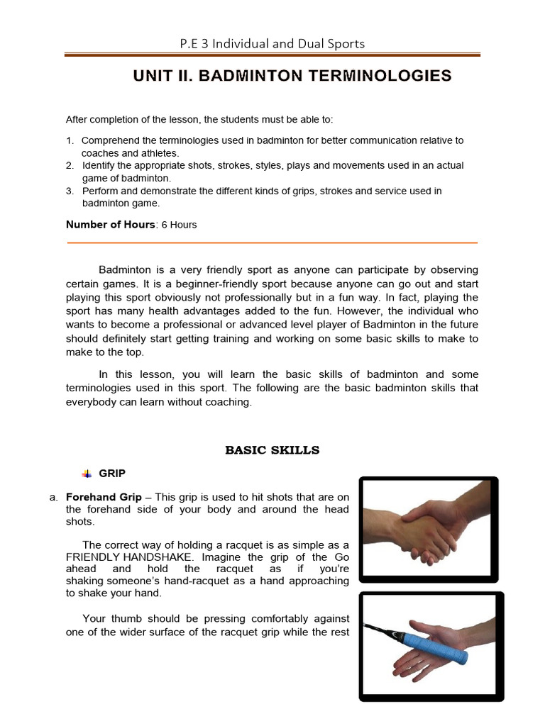 Module 1 Unit 2. Lectures Badminton Terminologies | PDF | Ball Games ...