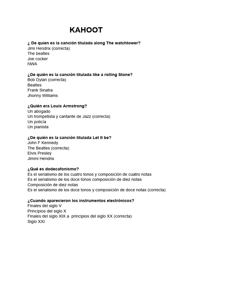 Preguntas Kahoot Siglo XX | PDF