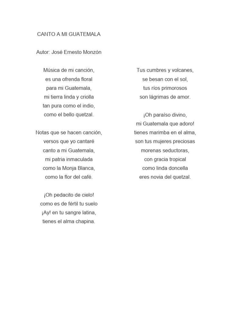 CANTO A MI GUATEMALA Jose Ernesto Monzon | PDF