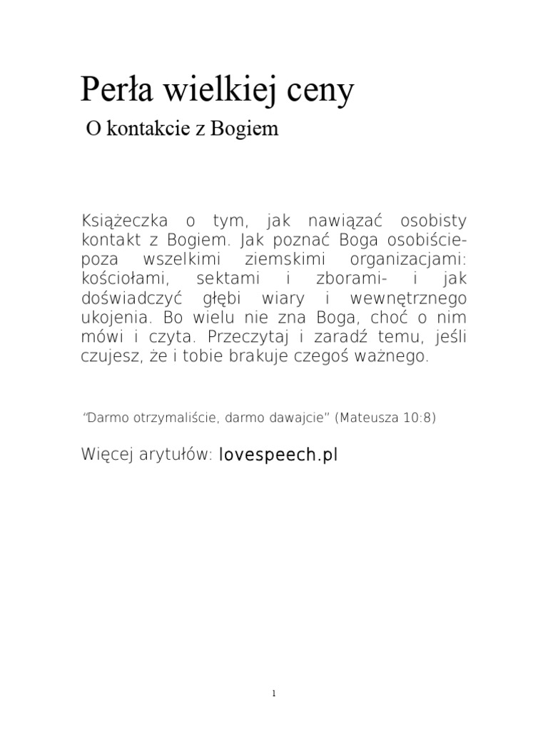 Perła Wielkiej Ceny. Relacja Z Bogiem | PDF