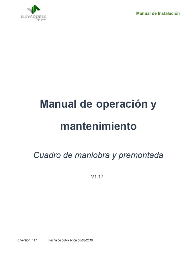 Manual de Instalacion Cuadro de Maniobras | PDF | Ascensor | Relé