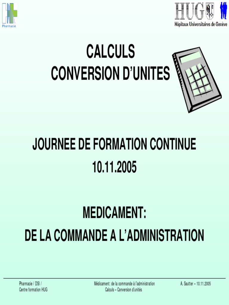Conversion d'unités en pharmacie | PDF | Litre | Ion