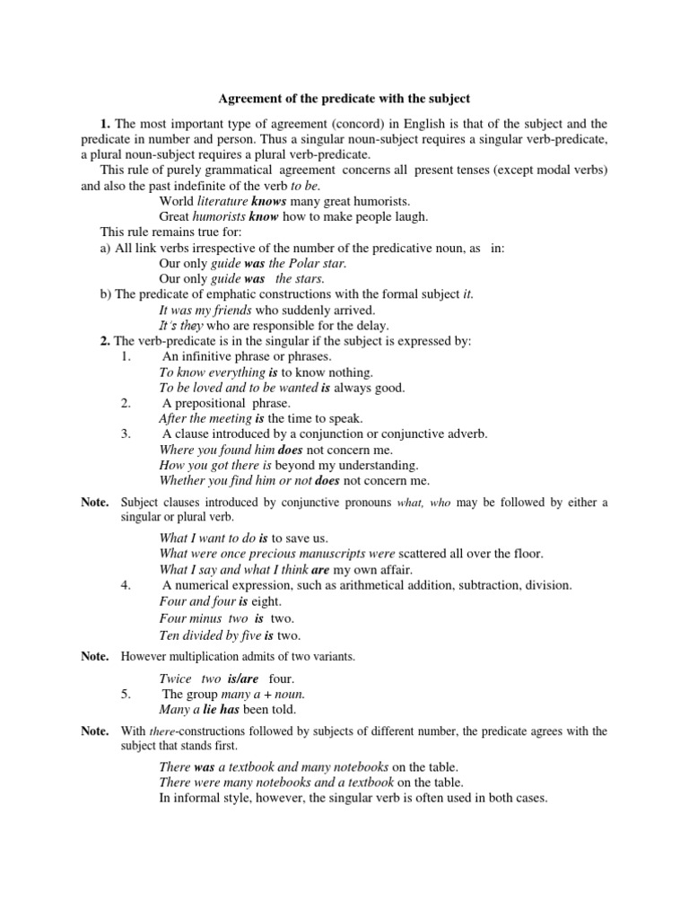 Agreement of The Predicate With The Subject | PDF | Grammatical Number ...