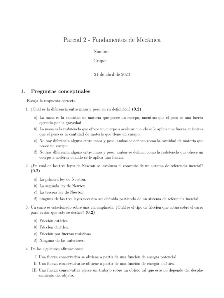 Parcial 2C | Descargar gratis PDF | Fuerza | Masa