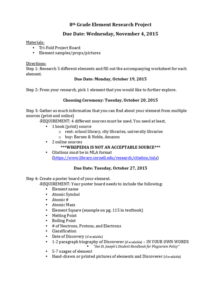 Element Research Project Directions Rubric MLA Guide | Download Free ...