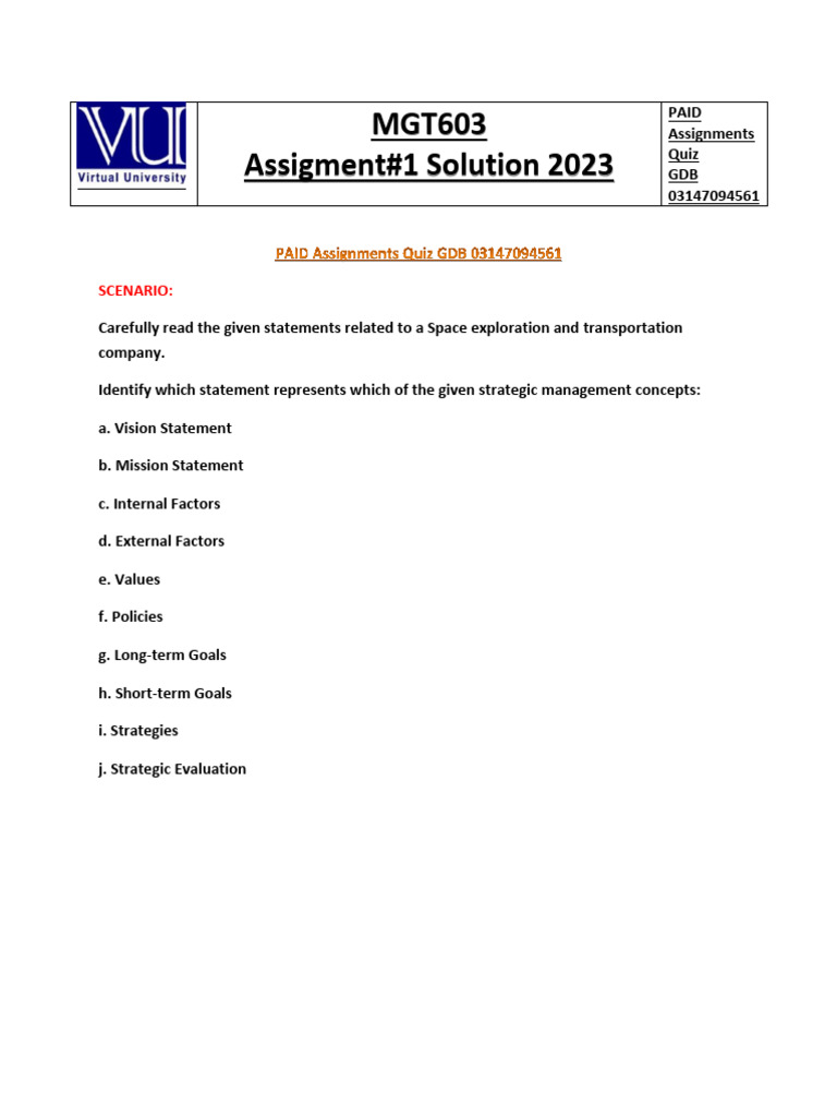 Mgt603 Assignment#1 Solution 2023 by Artist | PDF