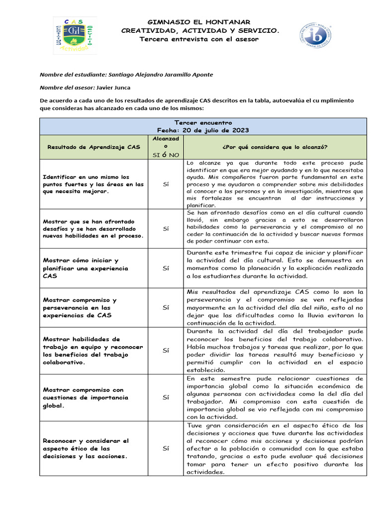 Tercera Entrevista Con El Asesor | PDF | Creatividad | Aprendizaje