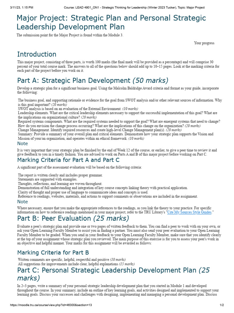 Course - LEAD 4901 - ON1 - Strategic Thinking For Leadership (Winter ...