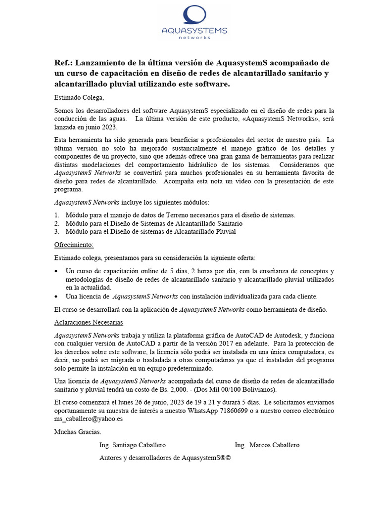 Ofrecimiento AquasystemS Networks | PDF | Cad automático | Software