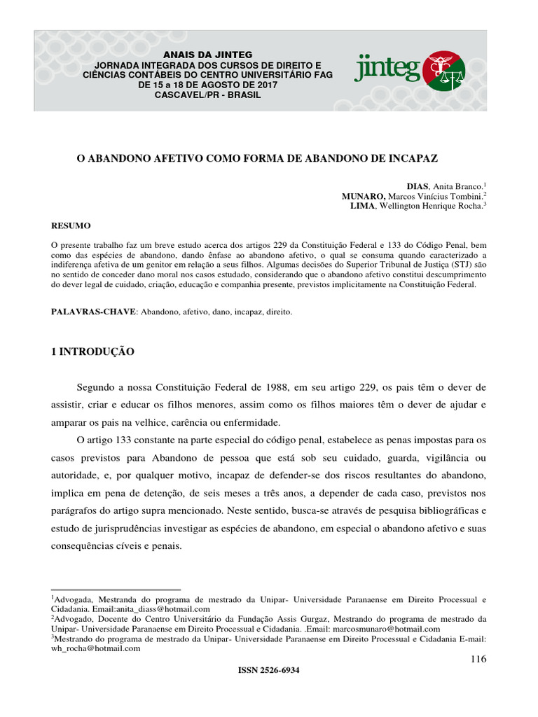 O Abandono Afetivo Como Forma de Abandono de Incapaz | PDF ...