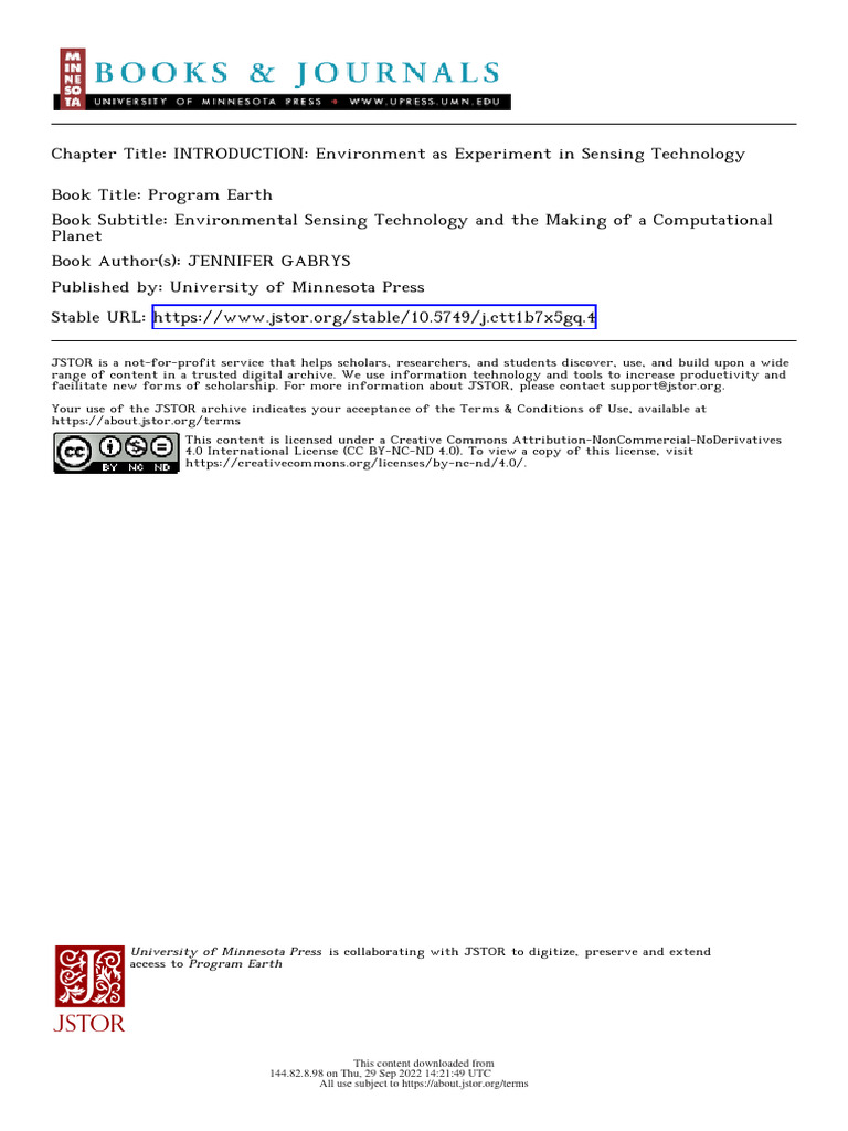 Program Earth - Environmental Sensing Technology and The Making of A Computational Planet ...