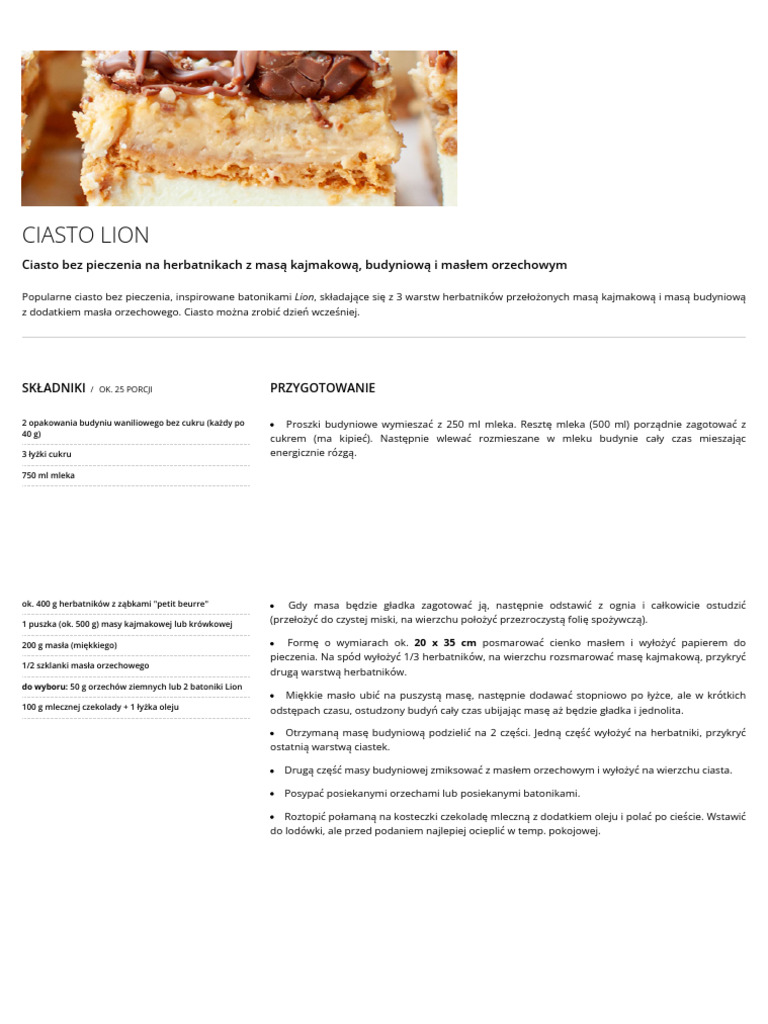 Ciasto Lion - Kwestia Smaku | PDF