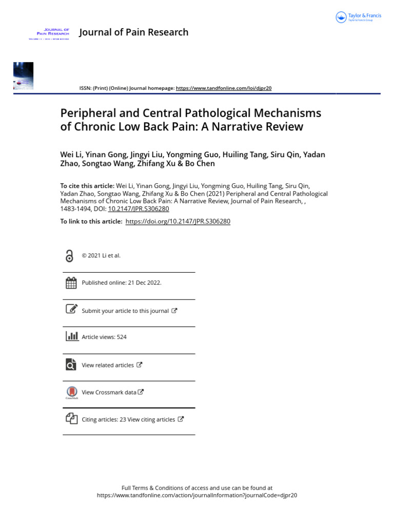 Peripheral and Central Pathological Mechanisms of Chronic Low Back Pain A Narrative Review | PDF ...