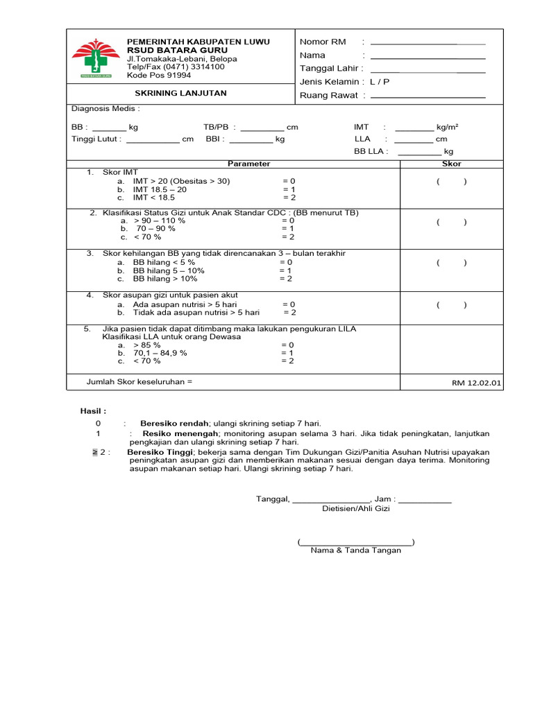 Form Asesmen Gizi Lanjutan | PDF
