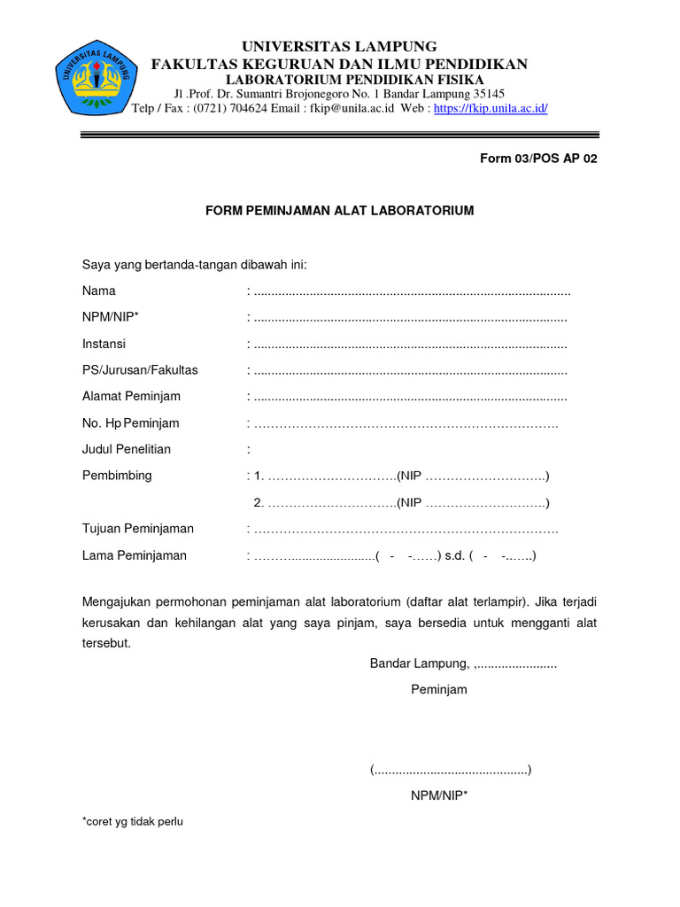 POS AP 02 - Form 03 - Form Peminjaman Alat | PDF
