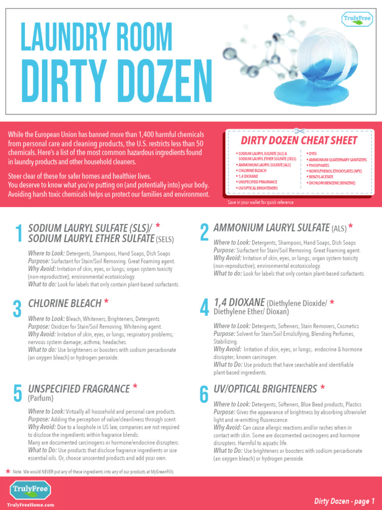 Laundry Room Dirty Dozen Cheatsheet | PDF | Surfactant | Detergent