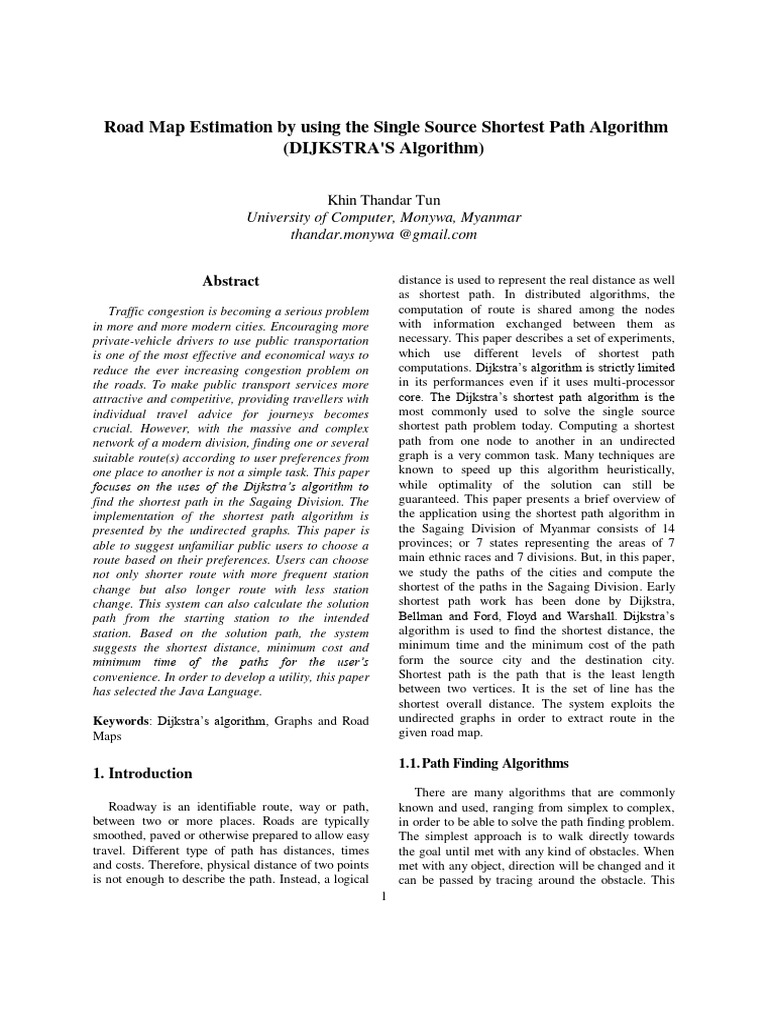 Road Map Estimation By Using The Single Source Shortest Path Algorithm