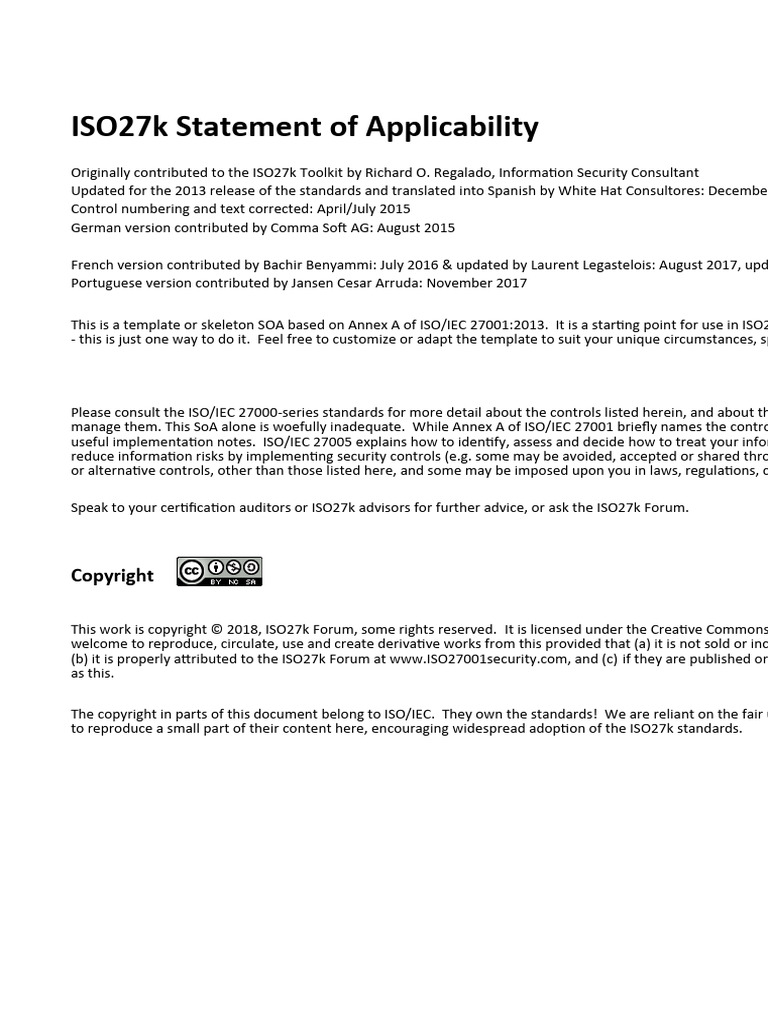 ISO27k SOA 2013 in 5 Languages | PDF | Information Security | Access Control