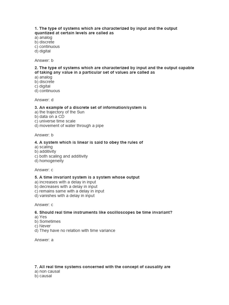 Signals and Systems MCQ | PDF | Convolution | Signal Processing
