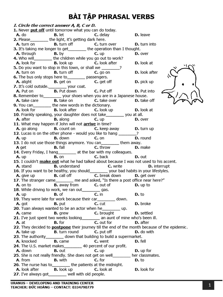 BÀI TẬP PHRASAL VERB | PDF