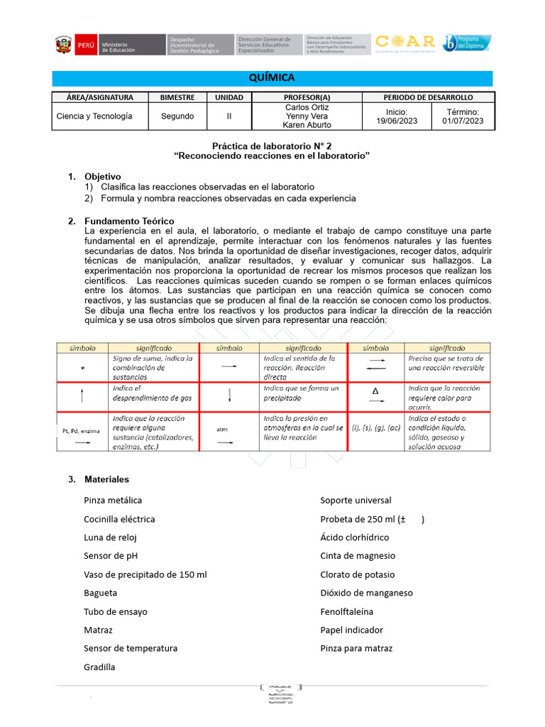 Practicas de Las Reacciones Quimicas | PDF | Magnesio | Reacciones químicas
