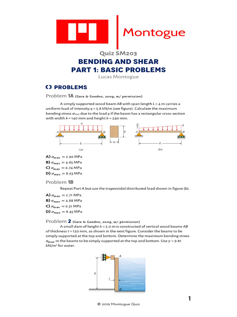 Bending and Shear 1 Solved Problems | PDF | Bending | Beam (Structure)