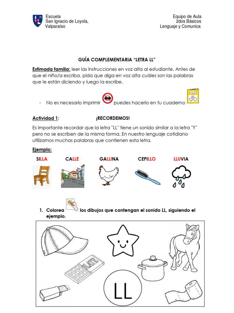Actividades para aprender la letra LL | PDF