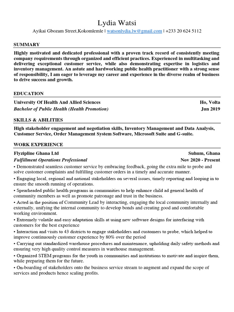 Lydia Watsi - Resume 1 | PDF | Customer Service | Business