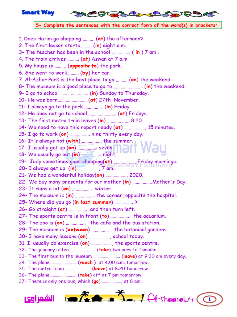400 Questions Correct (3rd Prep From Uint 1 - 5) Shaarway Smart Way | PDF