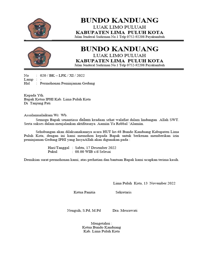 Permohonan Peminjaman Gedung IPHI | PDF | Pengelolaan Keuangan & Uang ...