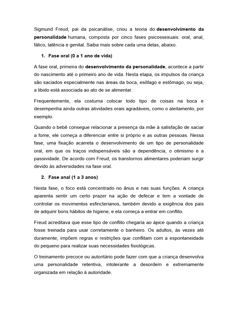As 5 Fases Psicossexuais Segundo Freud | PDF | Sigmund Freud | Ciências ...