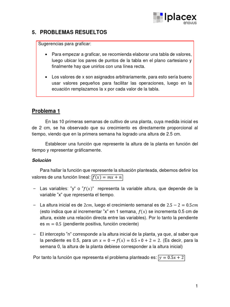 Problemas Resueltos de Funciones Lineales | PDF | Función (Matemáticas ...